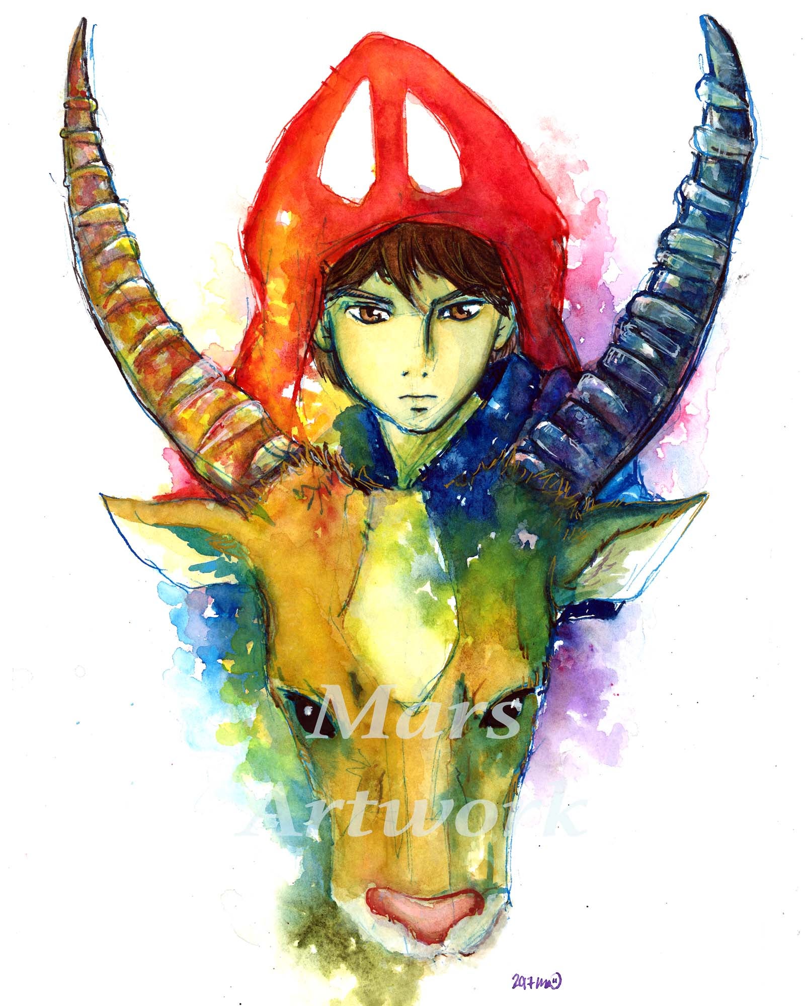 Princess Mononoke: Ashitaka and Yakul (8x10) watercolor art print ...